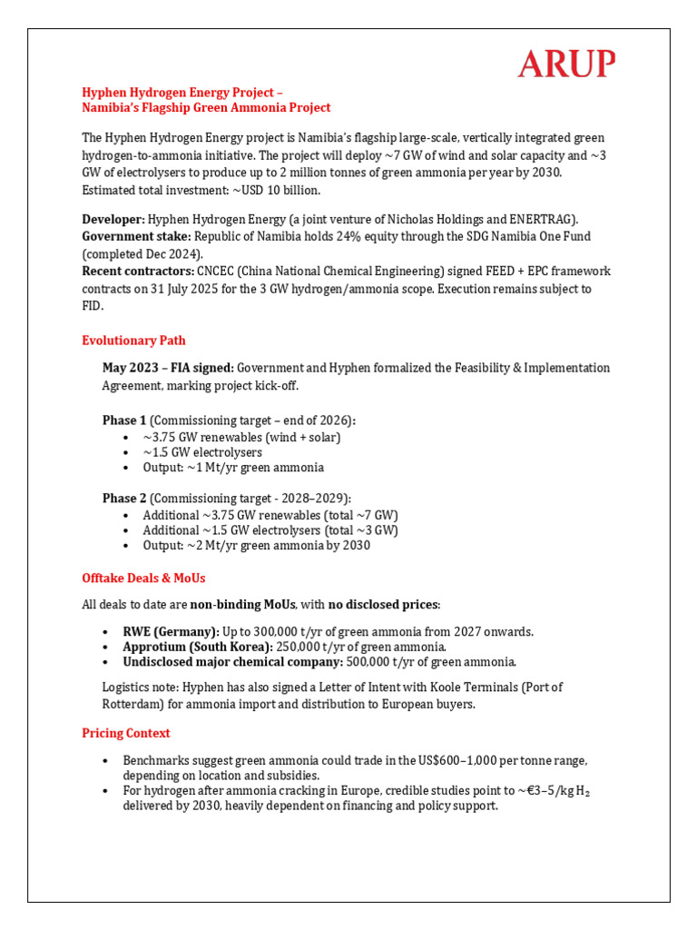 Namibia's Green Ammonia Project Overview | PDF