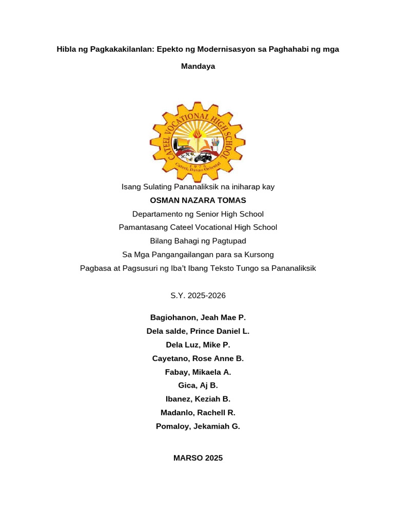 Group 3 - Cover Page Pananaliksik | PDF