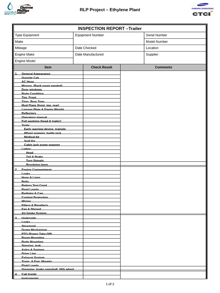 SCJV Equipment Inspection Checklist - Trailer | PDF | Truck | Land Vehicles