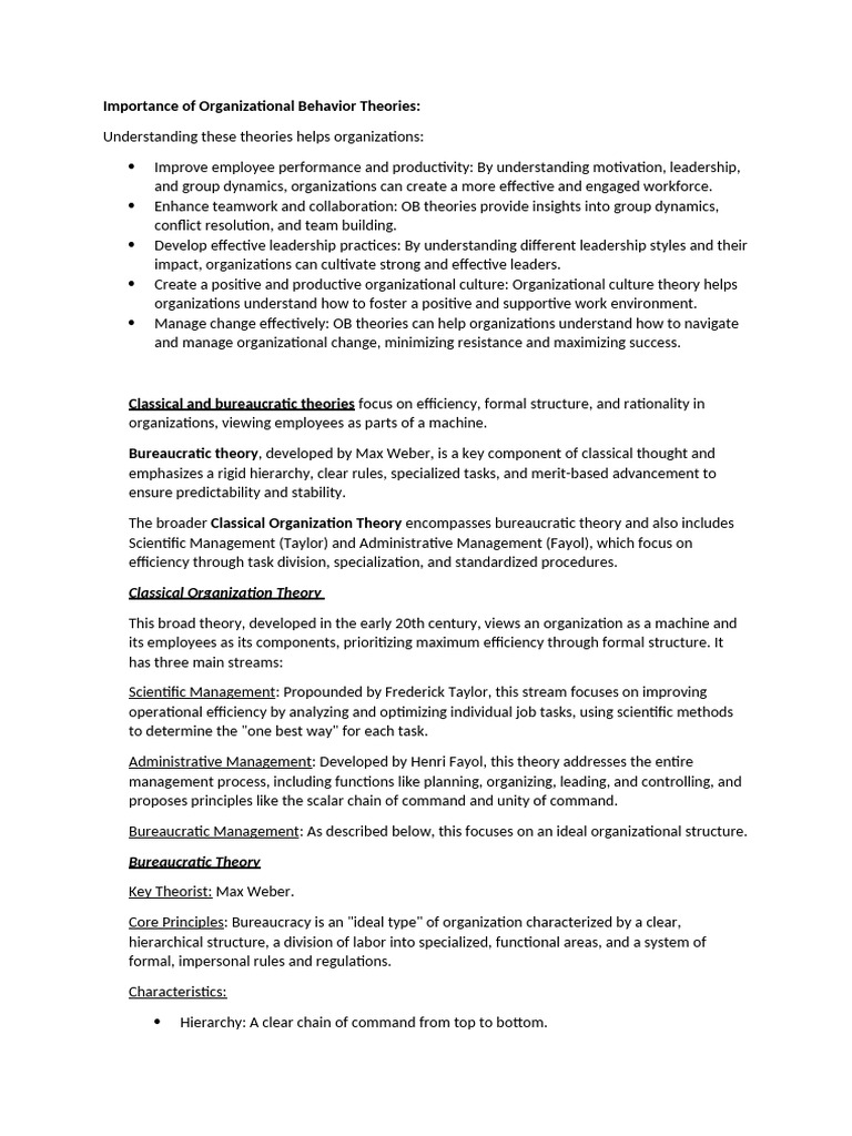 Organizational Behavior Theories Explained | PDF | Bureaucracy ...
