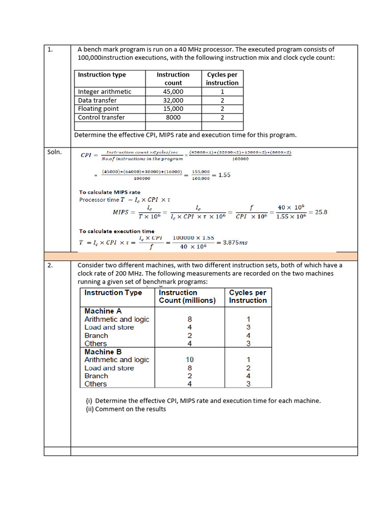 COA Numericals For Reference | PDF | Central Processing Unit | Computer ...