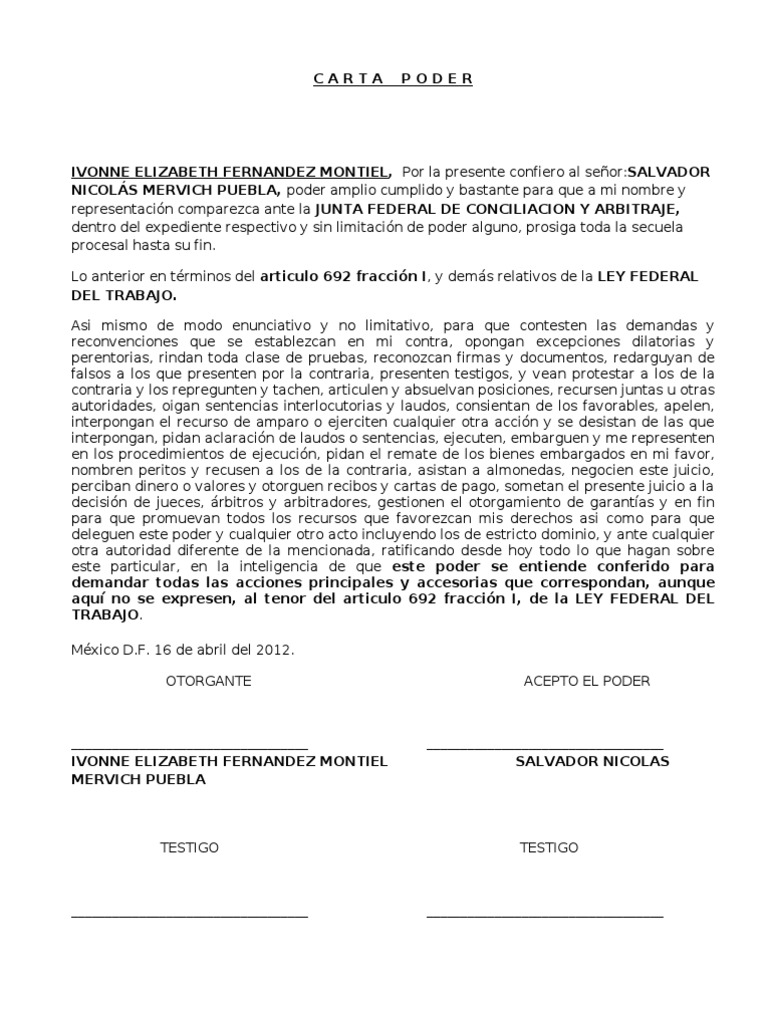 Carta Poder Laboral | PDF