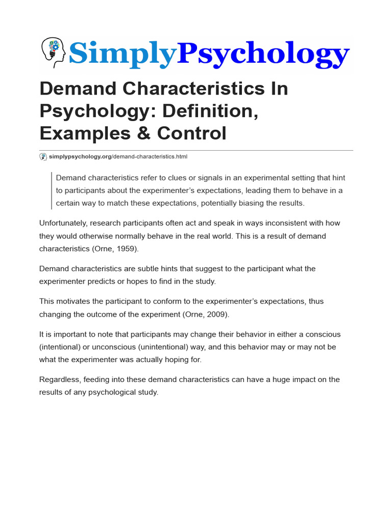 Demand Characteristics in Psychology | PDF | Bias | Experiment