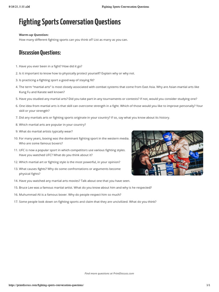 Engaging Questions on Fighting Sports | PDF