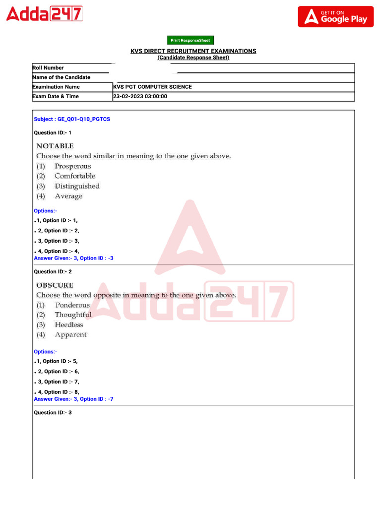 Kvs PGT Computer Science Unlocked | PDF