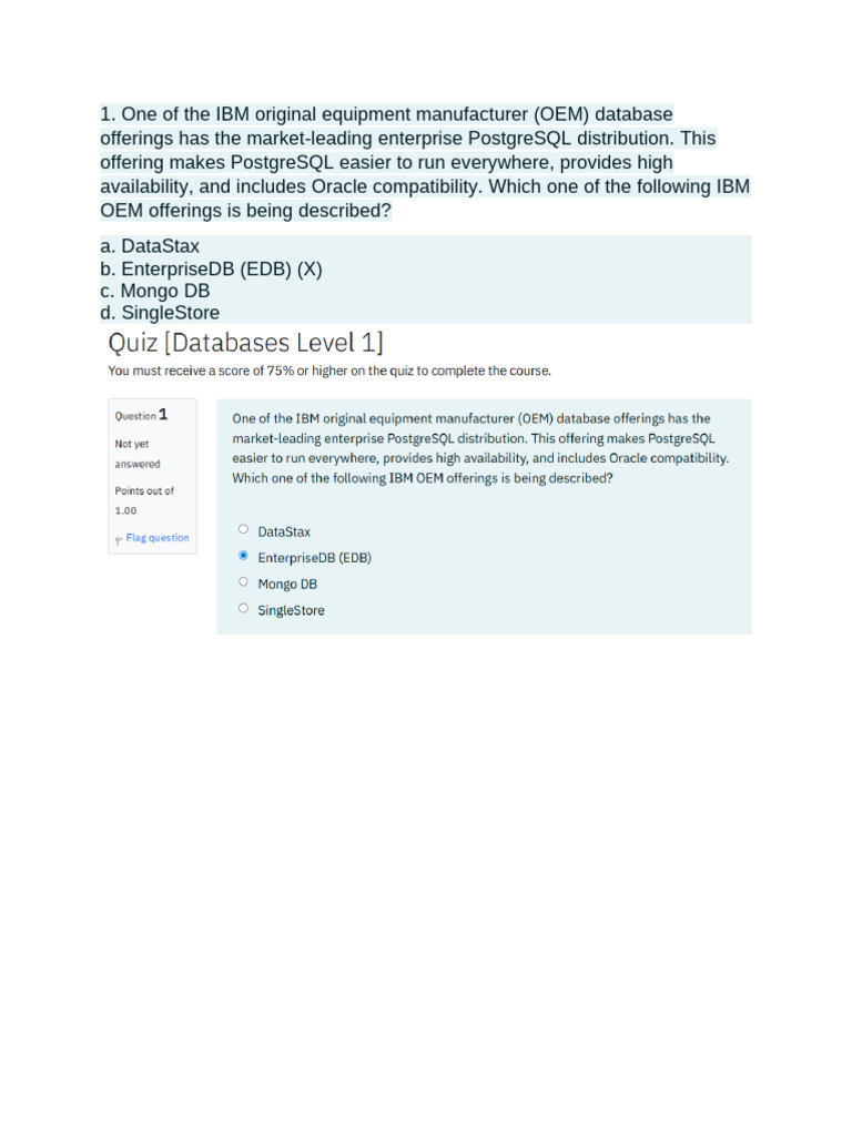 IBM Watson Sales Foundation Database Level 1-Quiz | PDF | Ibm Db2 | Databases