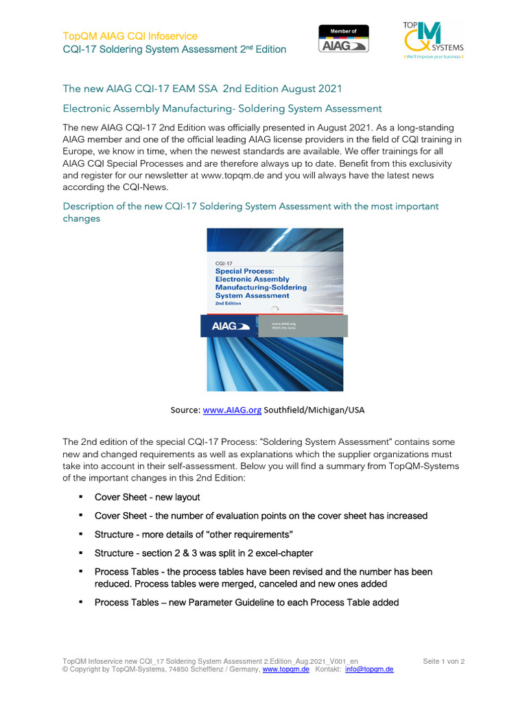 AIAG CQI-17 Soldering Assessment Update | PDF
