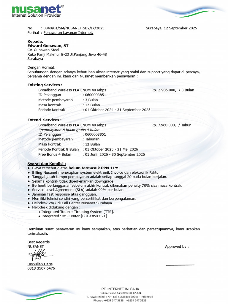 Proposal Penawaran Bagi CV. Gunawan Steel | PDF