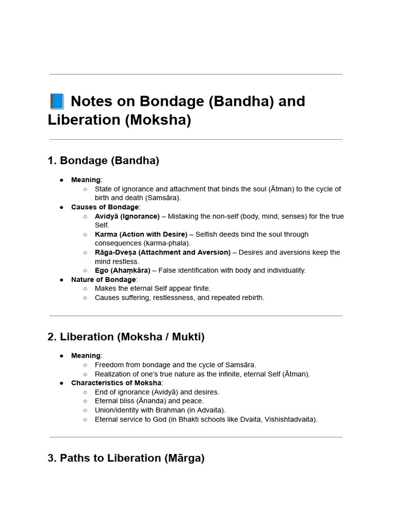 Understanding Bondage And Liberation Pdf Moksha Ātman Hinduism 9630