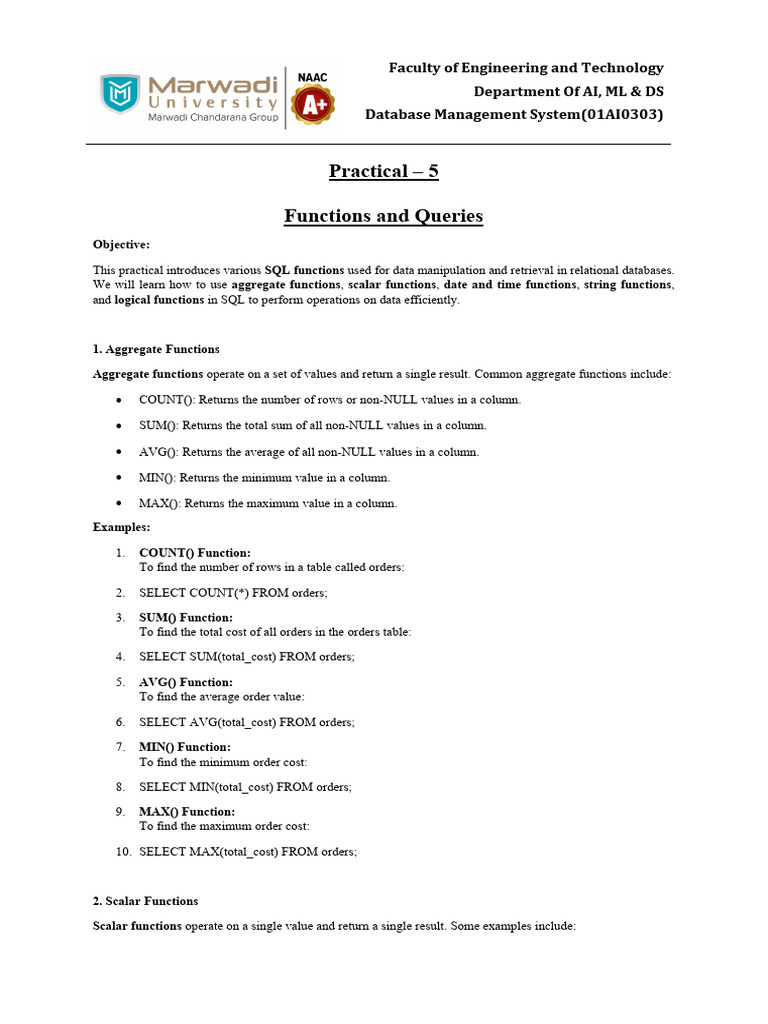 Pratical-5 - Functions and Queries | PDF | Boolean Data Type | Databases