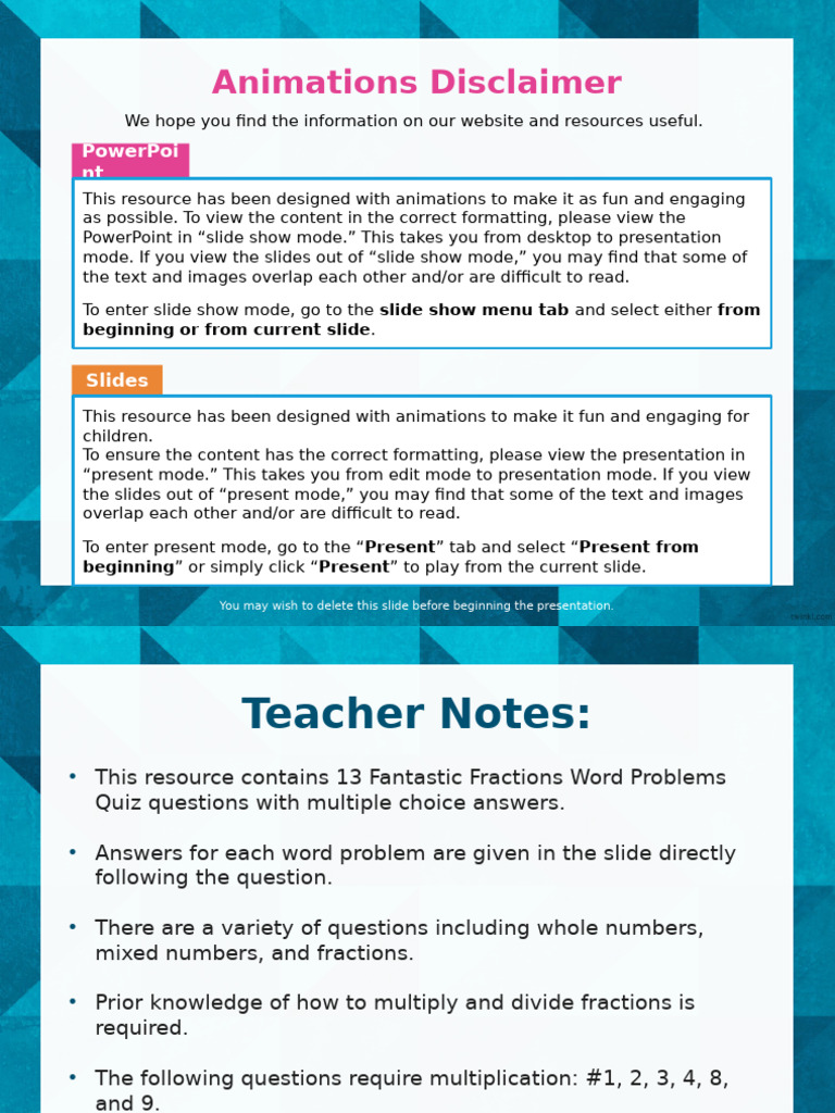 Sixth Grade Fraction Word Problems Quiz Powerpoint Google Slides Us M ...
