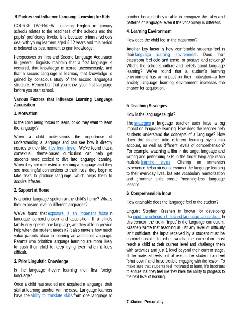Factors Influencing Language Learning | PDF | Language Acquisition ...
