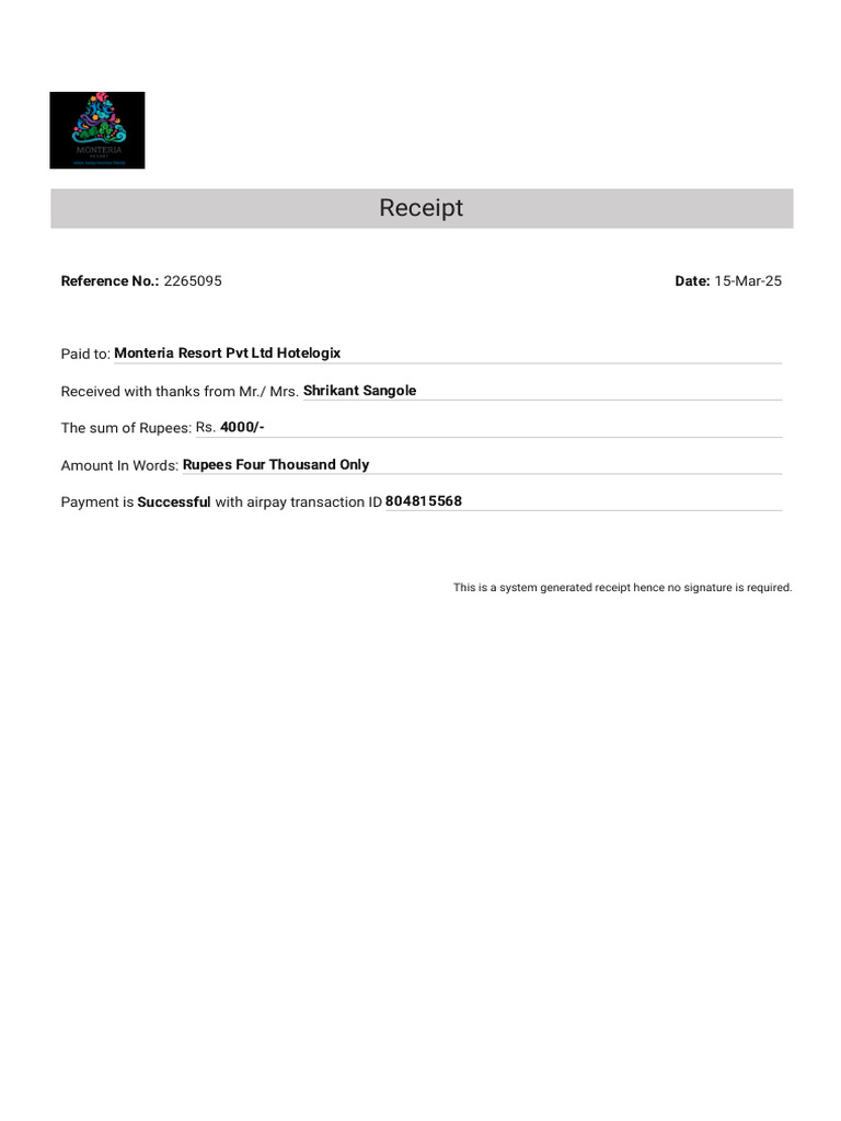 Monteria Resort PVT LTD Hotelogix | PDF