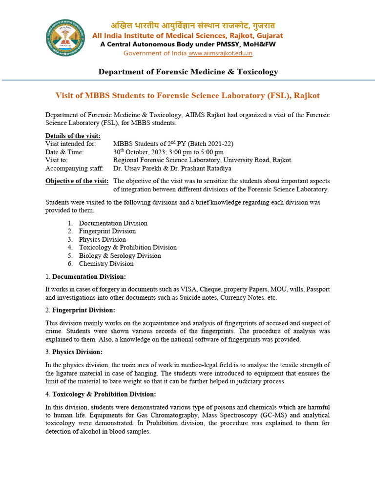 FSL VISIT Report Latest - Compressed | PDF | Forensic Science | Toxicology
