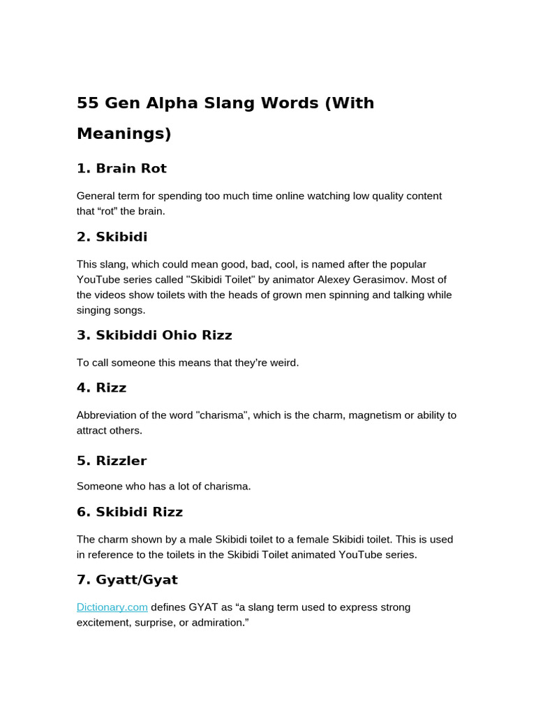 55 Gen Alpha Slang Words Explained | PDF | Lexicology