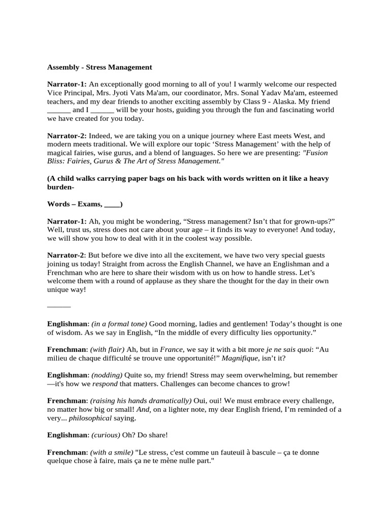 Stress Management Script | PDF | Anxiety | Psychology