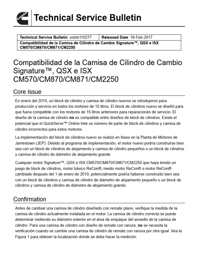 Compatibilidad de La Camisa de Cilindro de Cambio Signature™, QSX e ISX ...