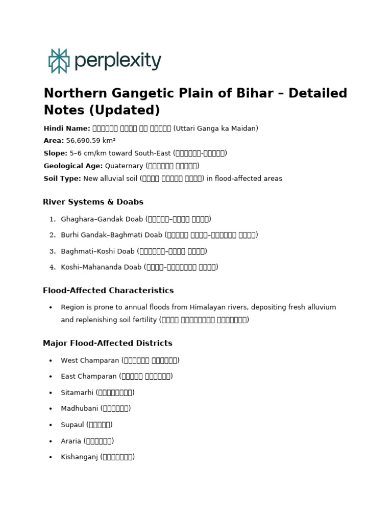 Northern Gangetic Plain of Bihar Overview | PDF