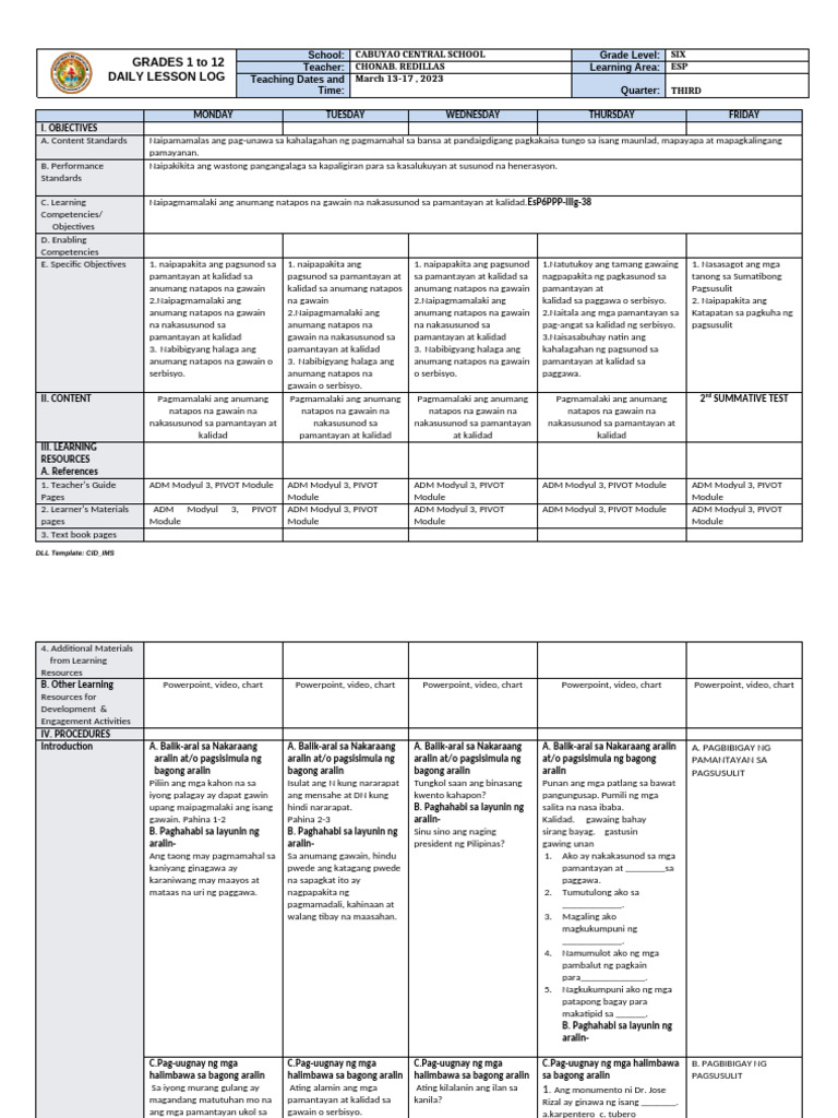 Esp Week 5q3 | PDF