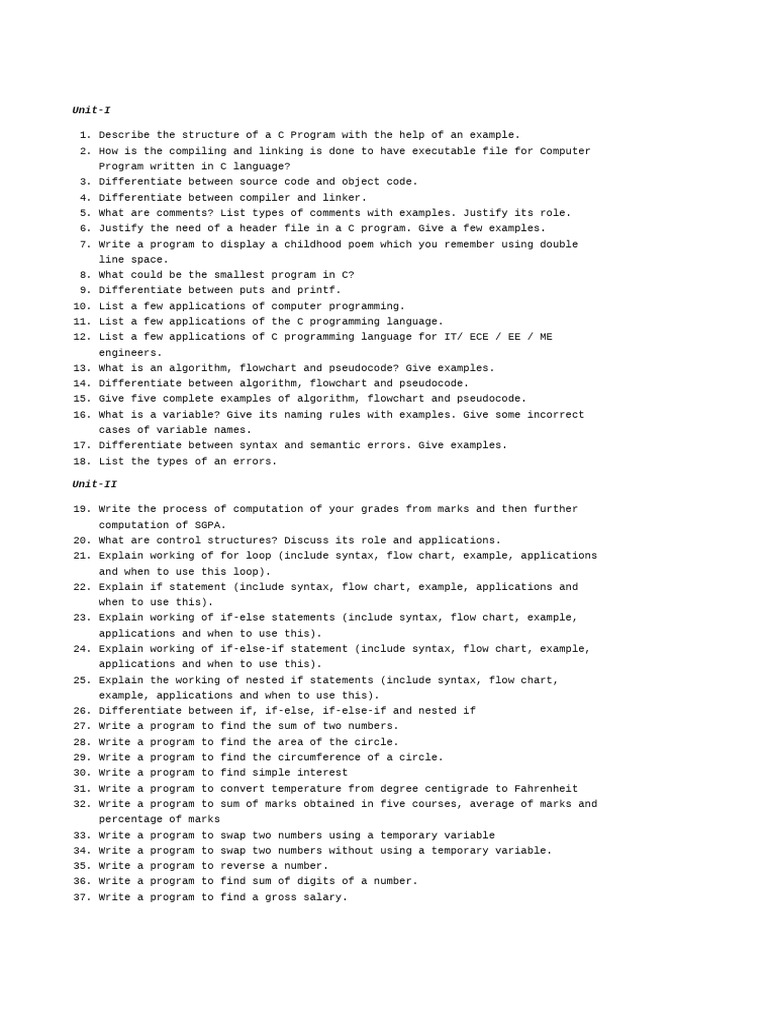 PPS Question Bank | PDF | Computer Program | Programming