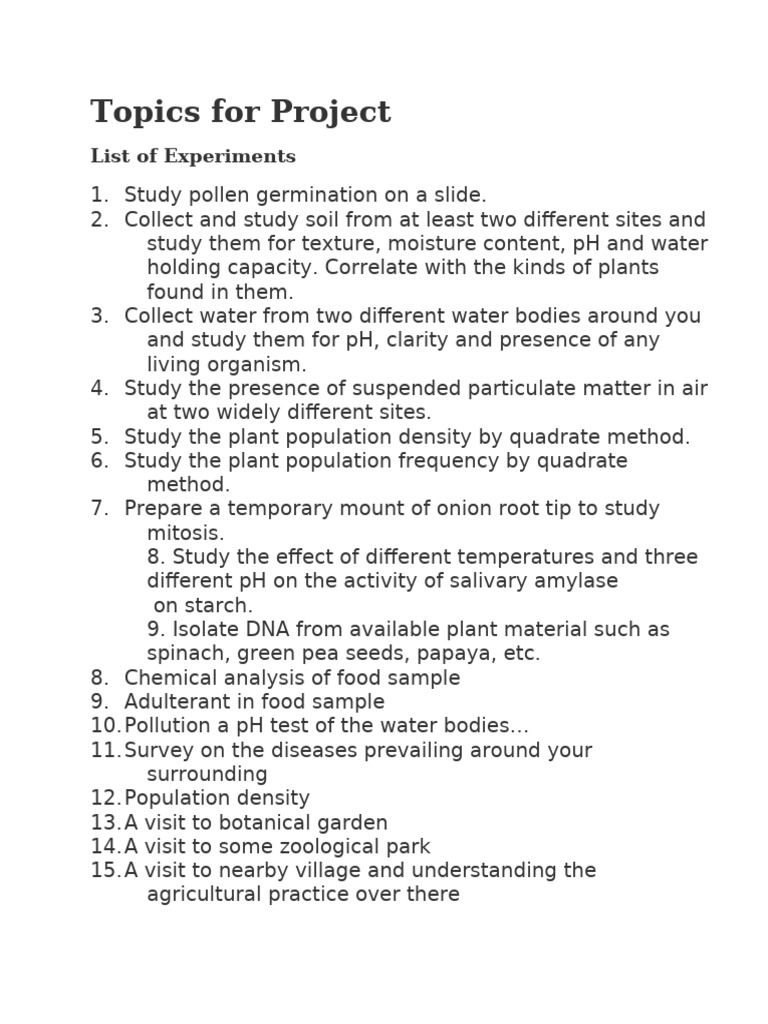 Project Experiment Topics List | PDF