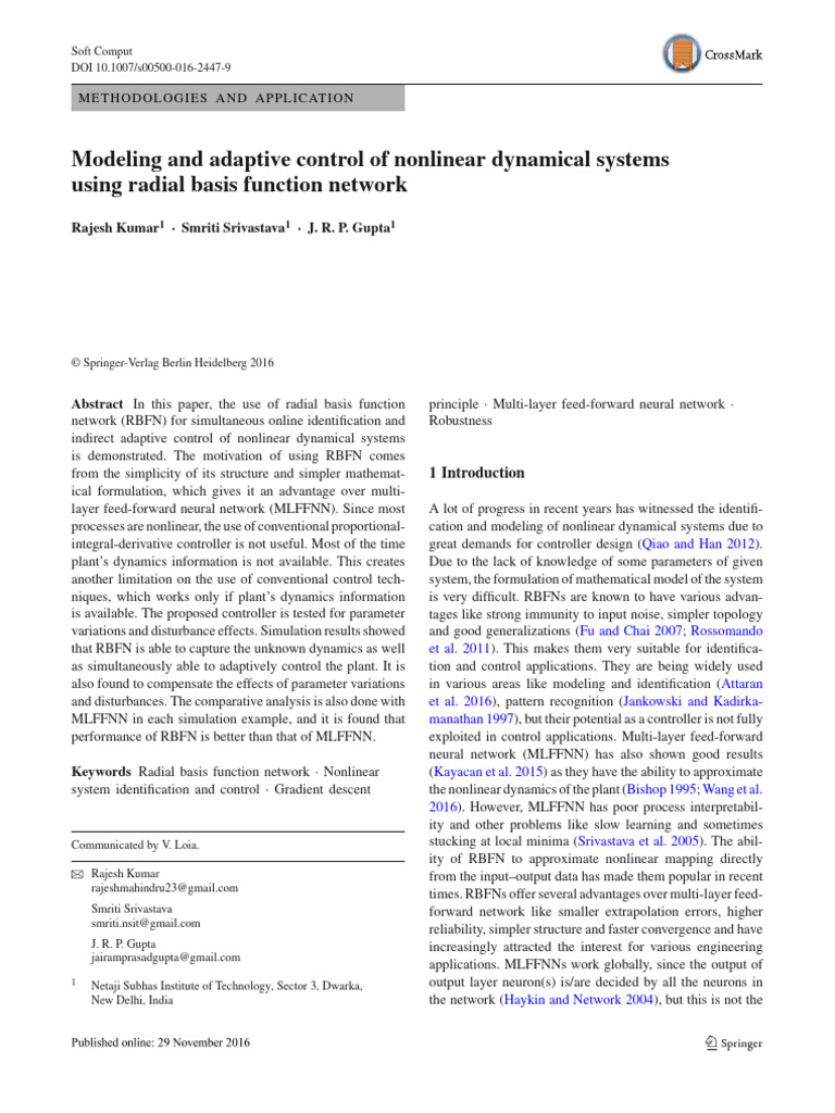 RBFN for Nonlinear System Control | PDF | Control Theory | Normal ...