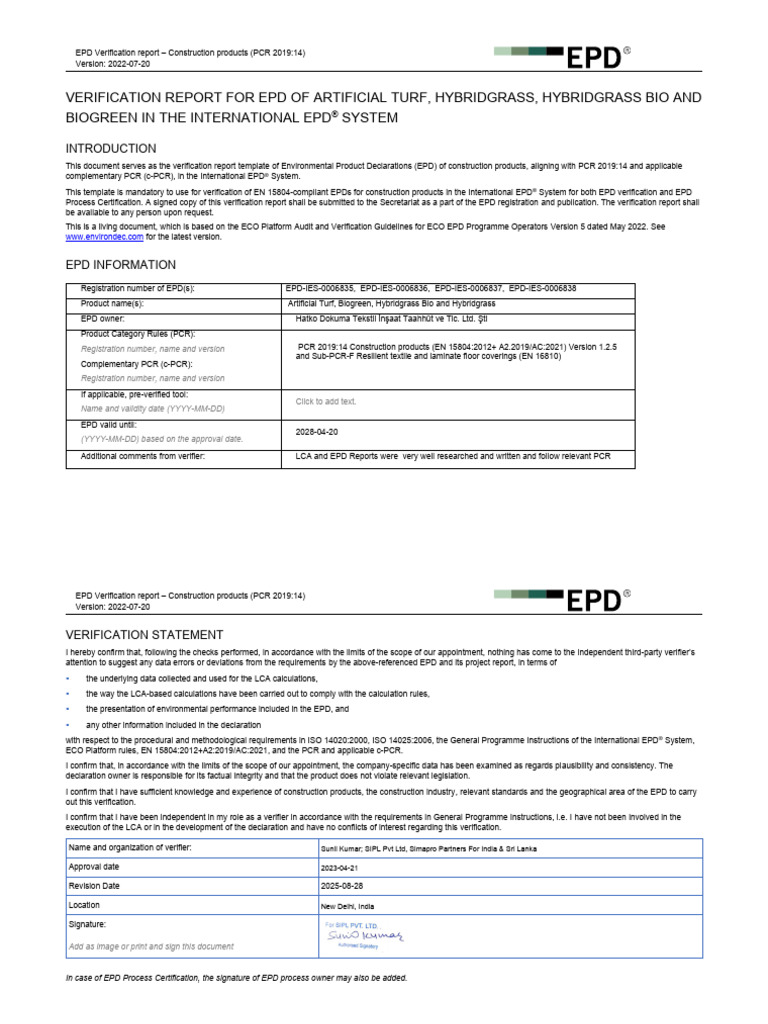 EPD Verification Report - HATCO | PDF | Life Cycle Assessment
