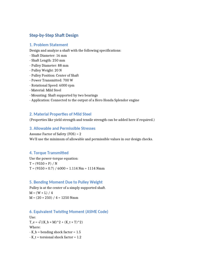 Shaft Design Analysis for Engine Output | PDF | Stress (Mechanics ...