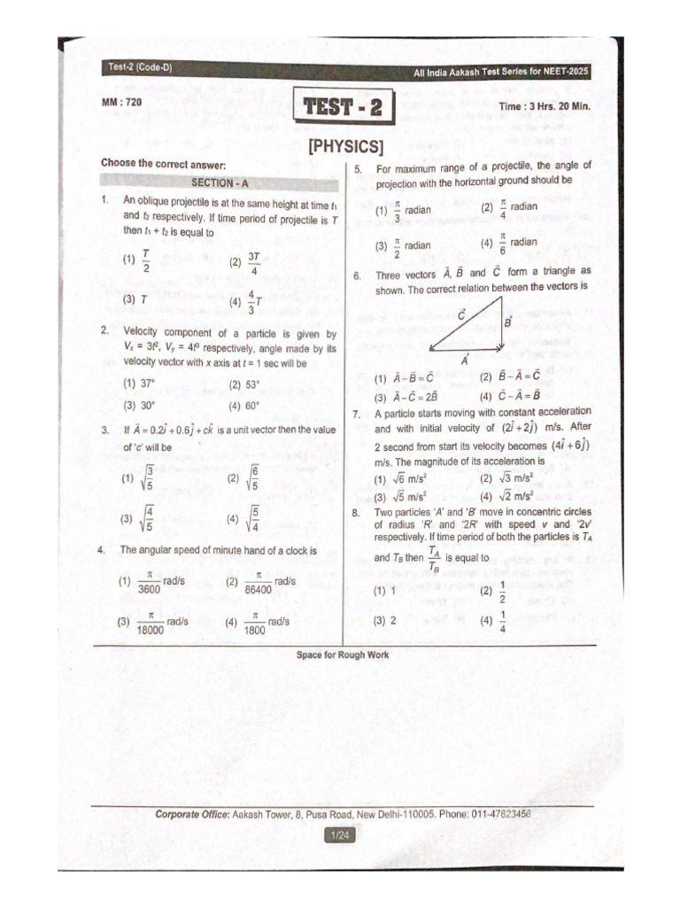 All India Aakash Test Series For NEET-2025 | PDF