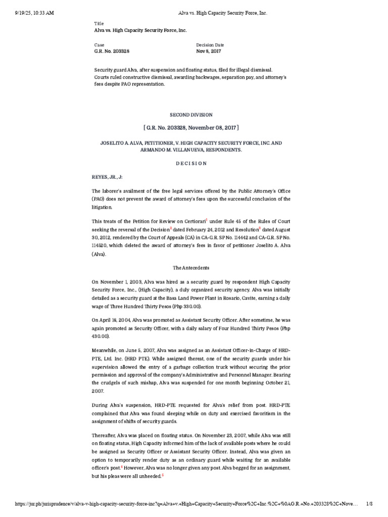 Alva vs. High Capacity Security Dismissal Case | PDF | Lawsuit ...