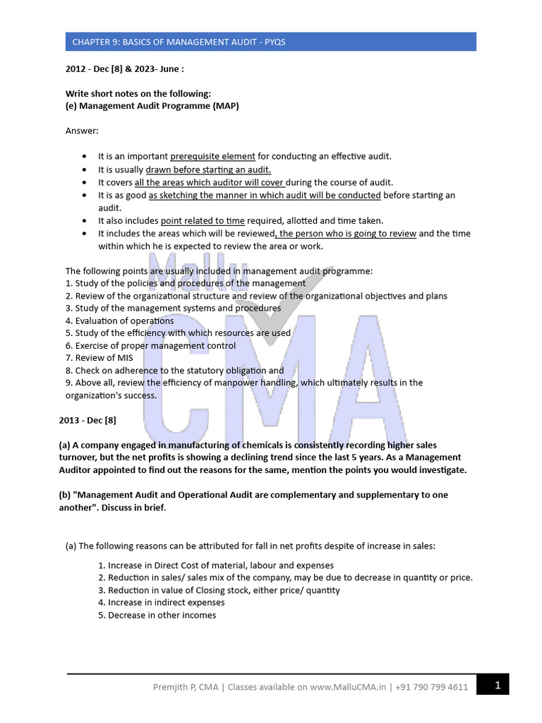 PYQ Chap 9 Basics of MGT Audit | PDF | Audit | Inventory