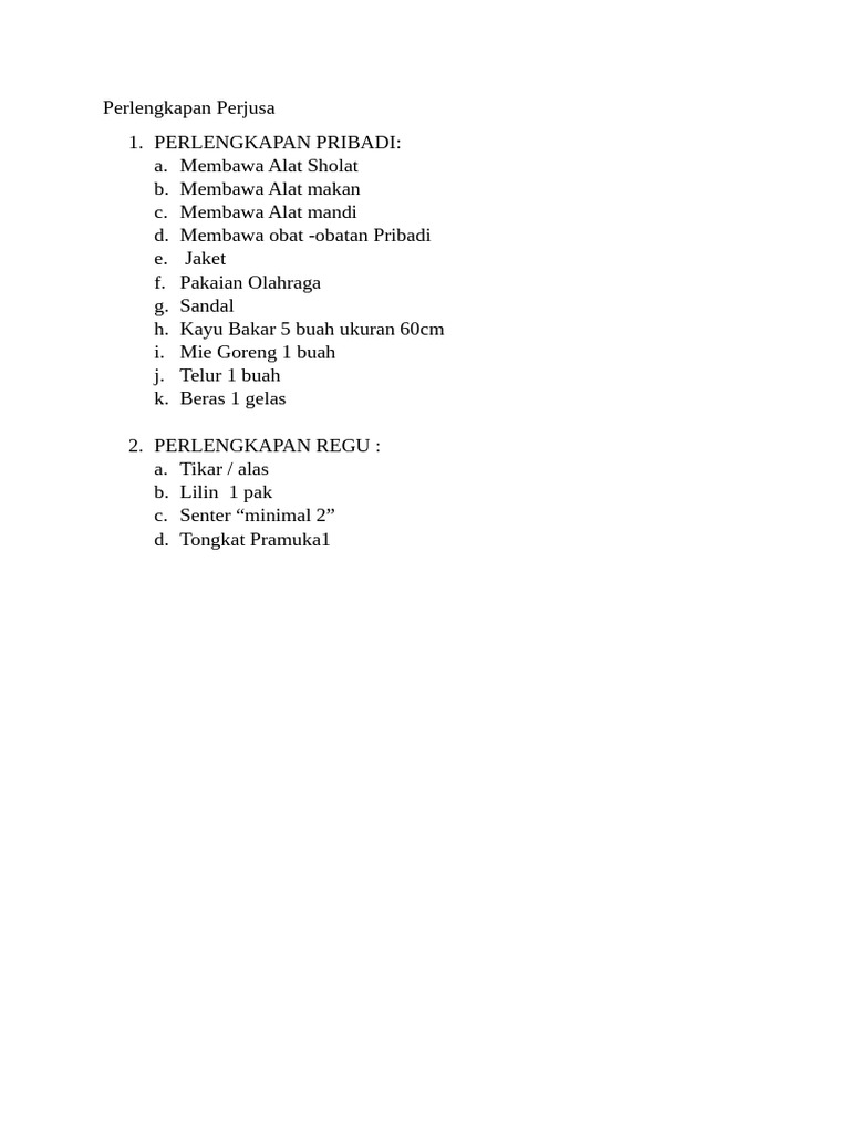 Perlengkapan Perjusa | PDF