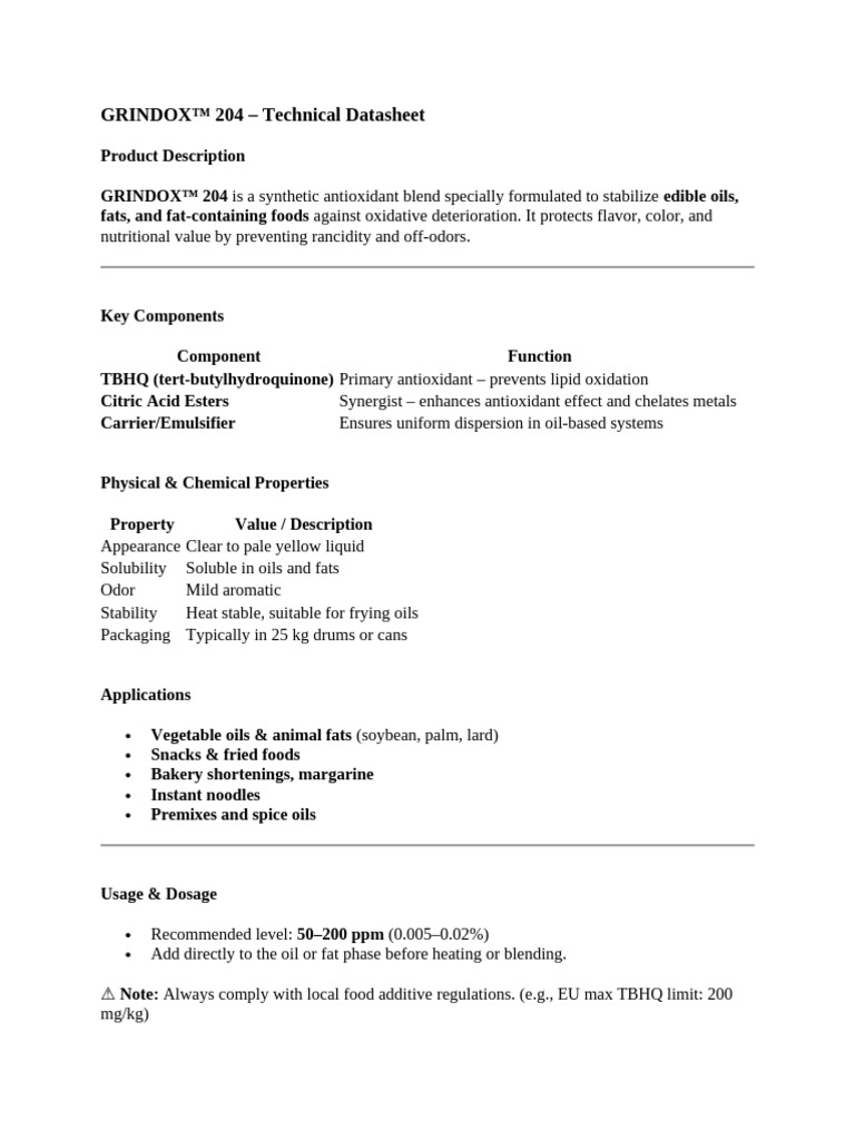 GRINDOX™ 204 Antioxidant Datasheet | PDF