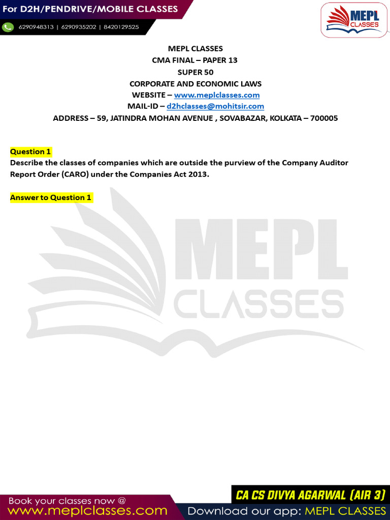 CMA Final Paper 13: Corporate Laws Guide | PDF | Bankruptcy ...