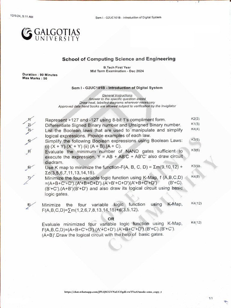 Mid Term Question Paper | PDF | Electron | Boolean Algebra
