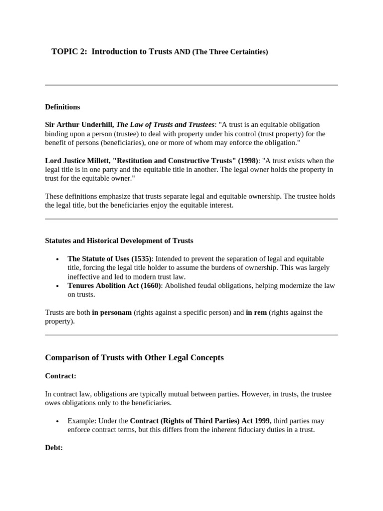Topic 2 An Introduction To Trusts 3 Certainities | PDF | English Trust ...