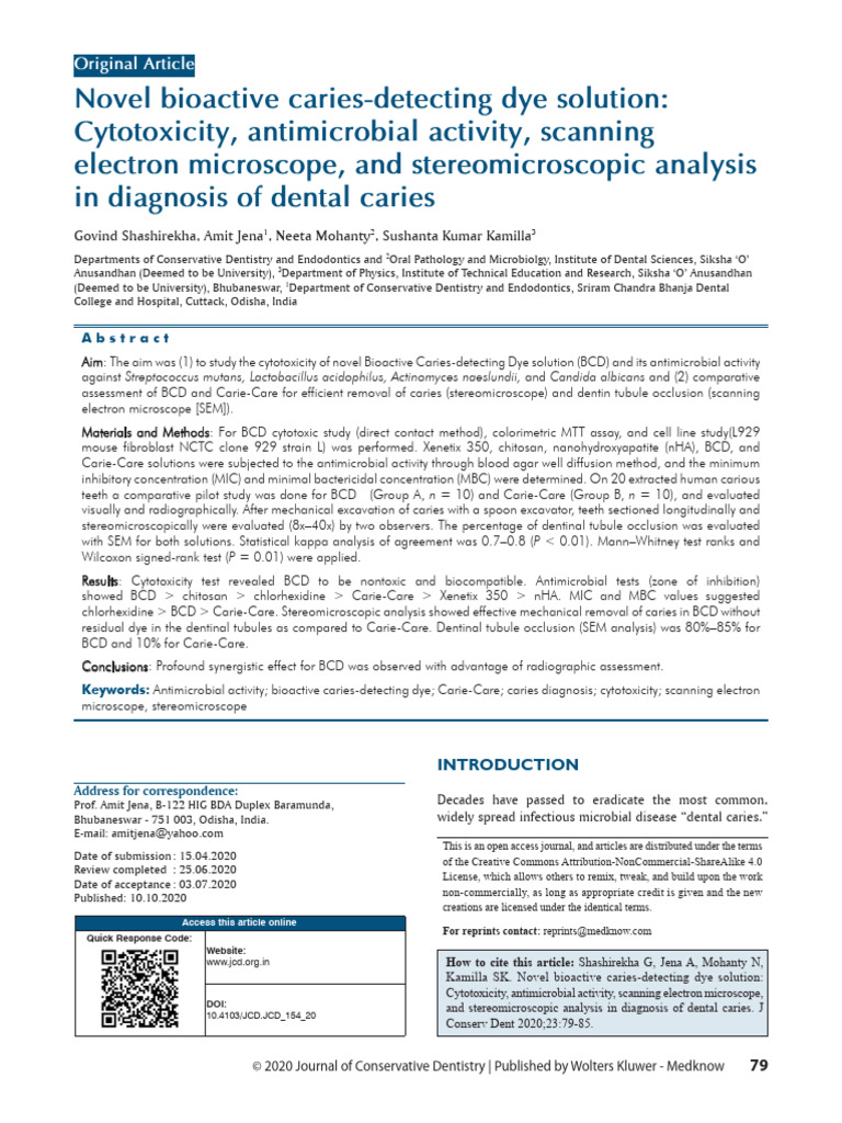 Novel Bioactive Caries Detecting Dye Solution .16 | PDF