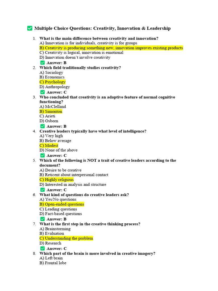Creative Thinking Questions & Answers | PDF | Creativity | Thought
