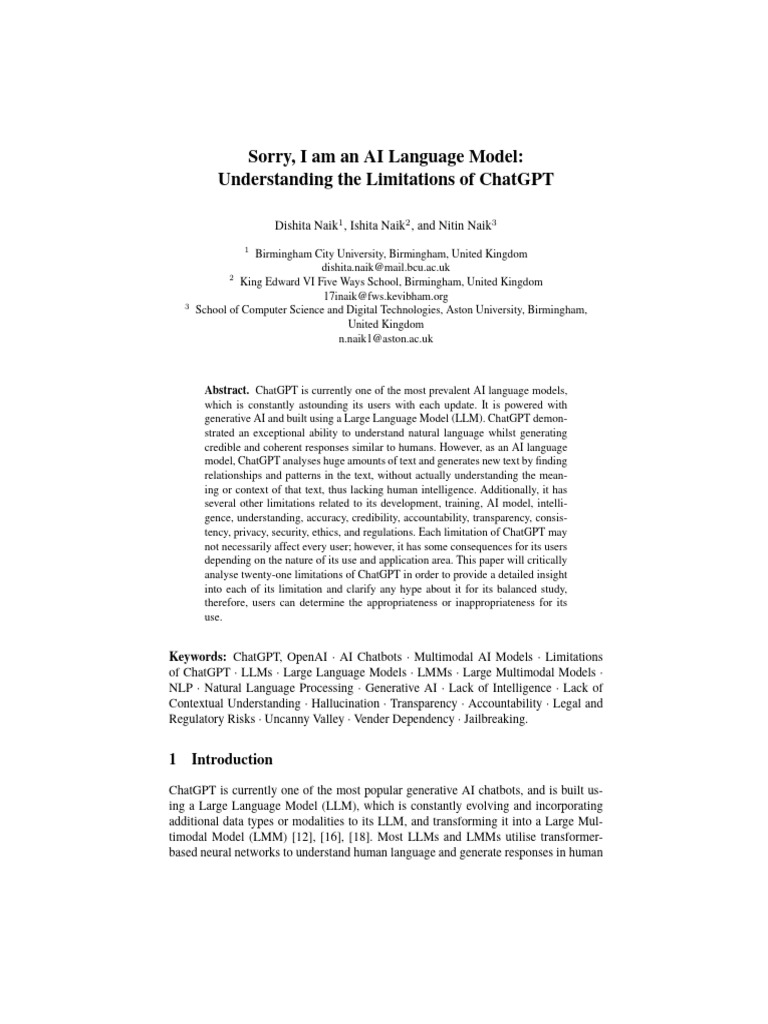 Limitations of ChatGPT Explained | PDF | Artificial Intelligence ...