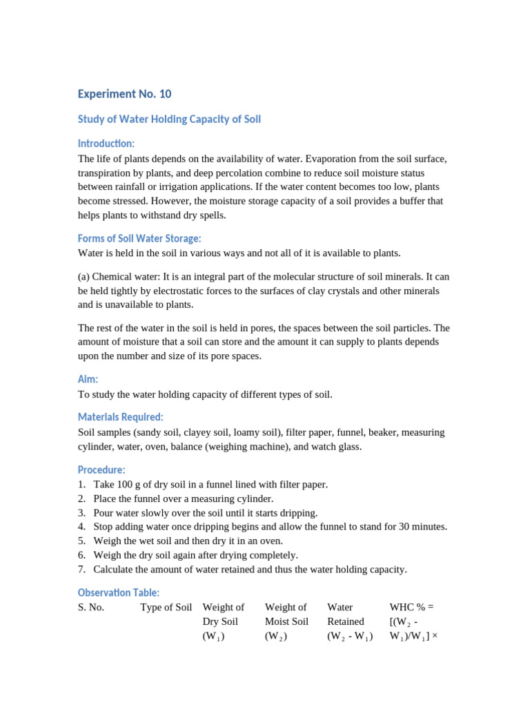 Water Holding Capacity Biology Practical NewEdition | PDF