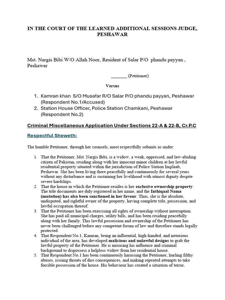 Petition for FIR Registration in Peshawar | PDF | Crimes | Crime & Violence