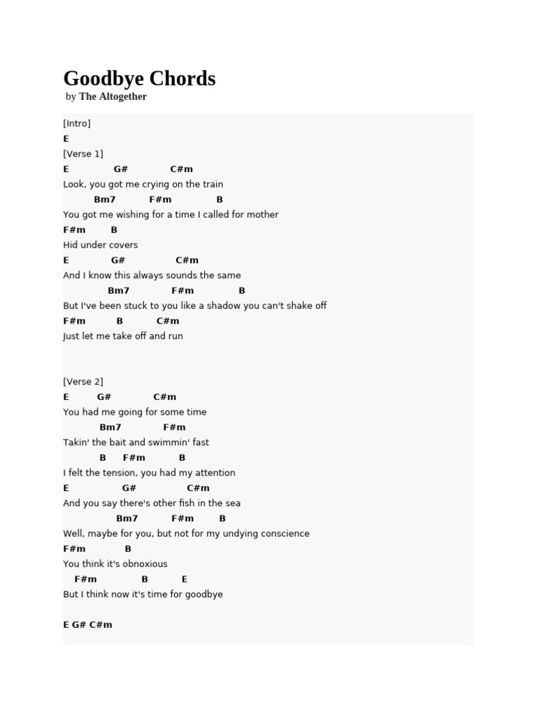 Goodbye Lyrics by The Altogether | PDF