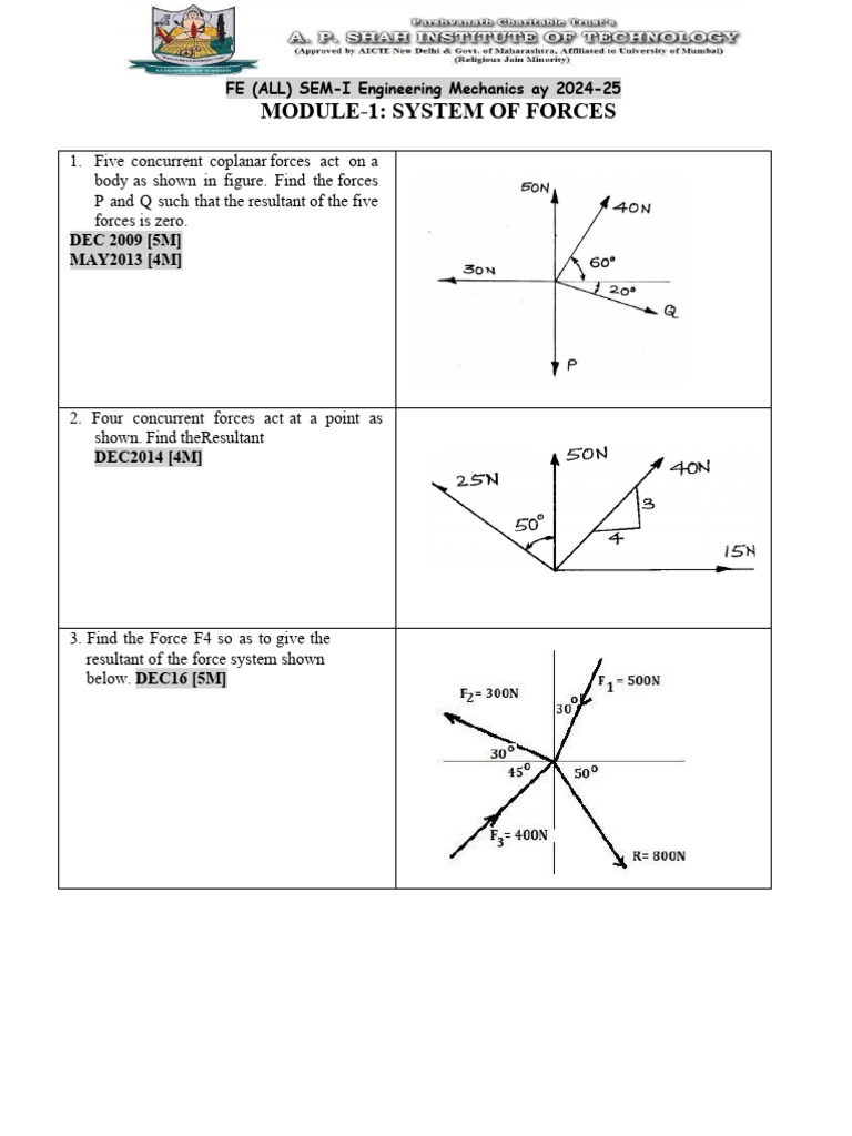 Engg Mechanics Question Bank Ay 2025-26 | PDF | Friction | Force