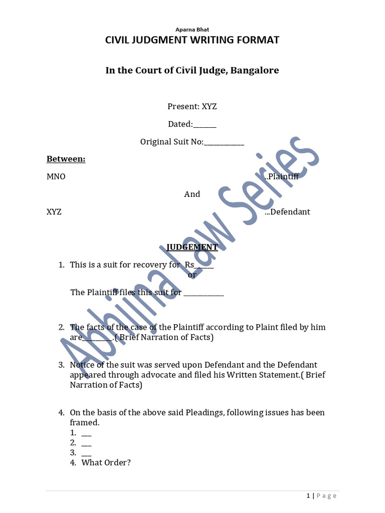 Civil Judgment Writing Format Guide | PDF | Lawsuit | Judgment (Law)