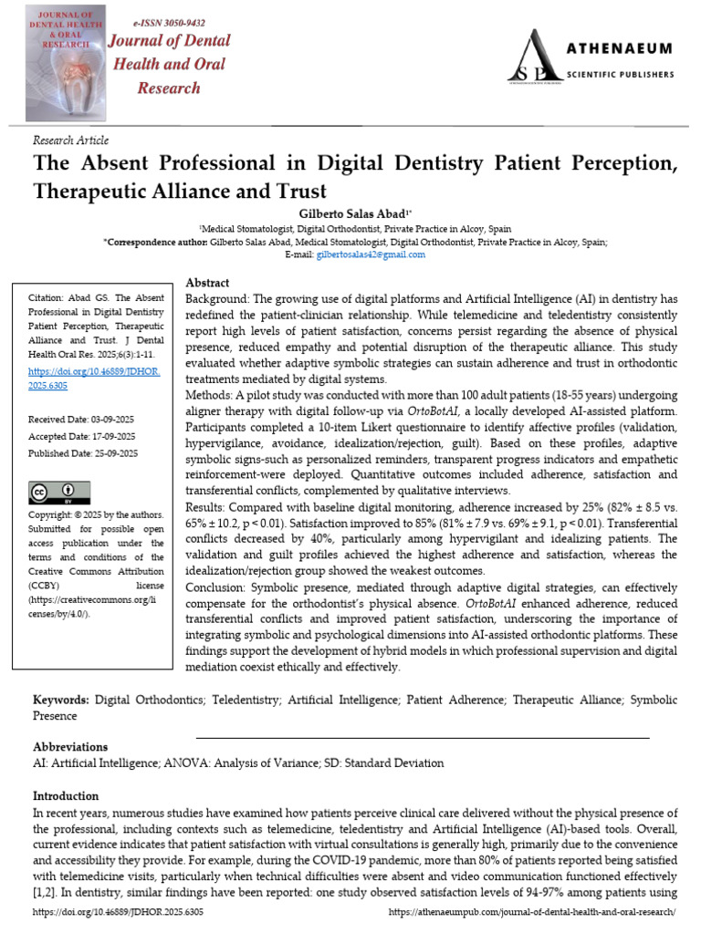 The Absent Professional in Digital Dentistry Patient Perception ...