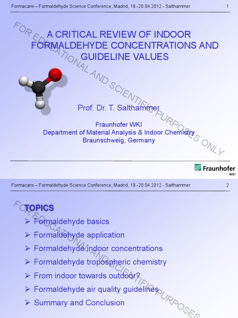 A Critical Review of Indoor Formaldehyde Concentrations Guideline ...