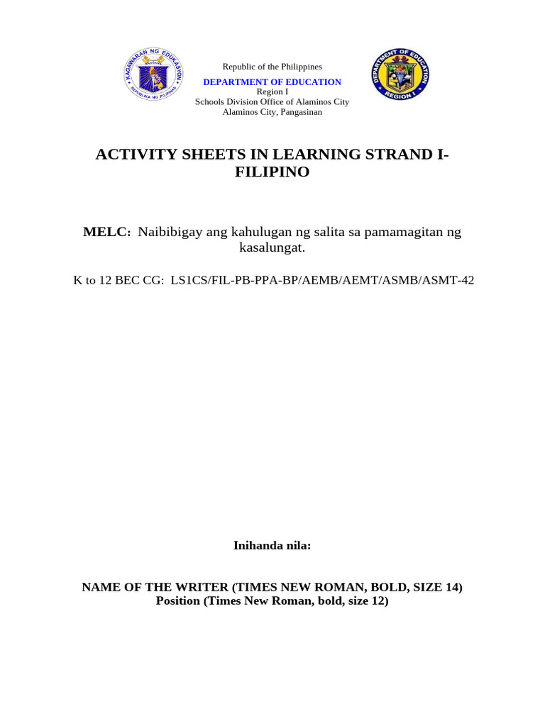 Activity Sheets LS1 Filipino.1 | PDF
