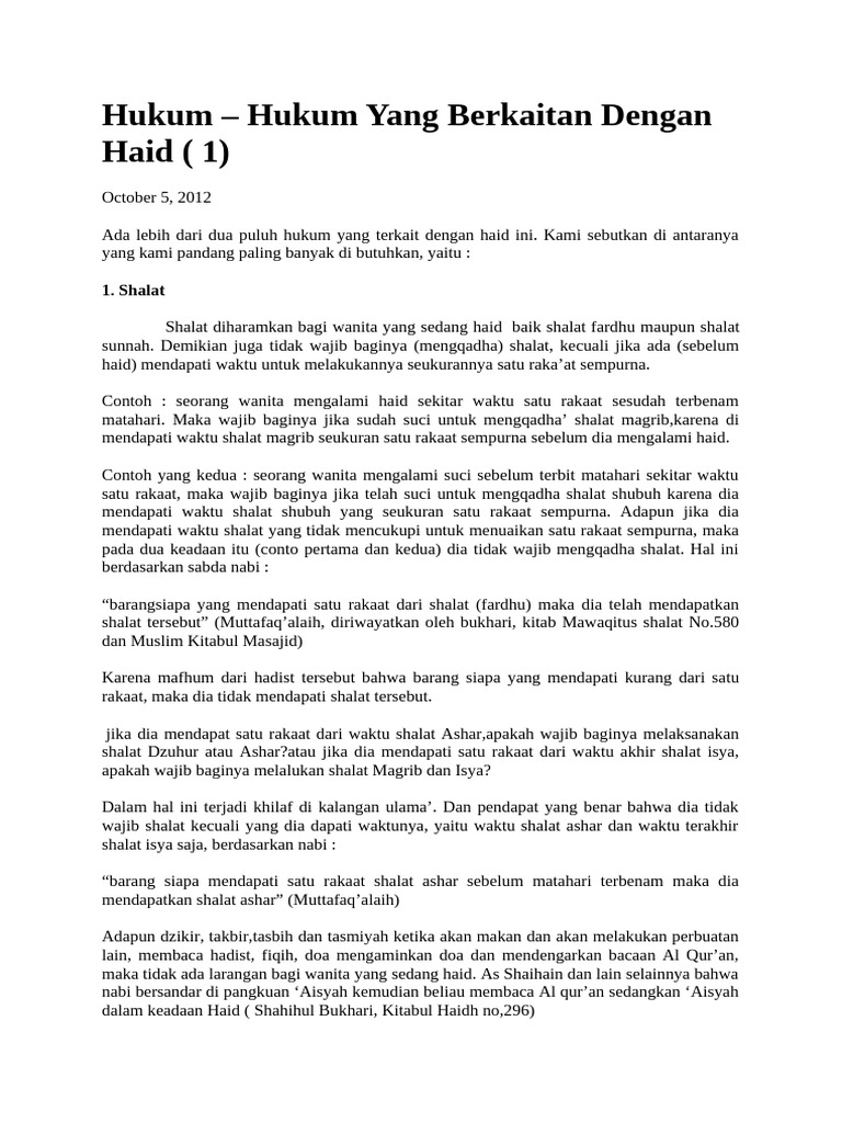 Hukum Haid dalam Islam: Shalat, Puasa, dan Thawaf | PDF