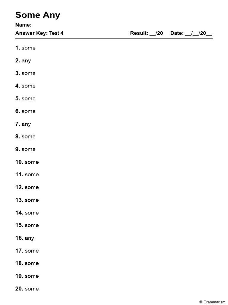 Grammarism Some Any Test 4 Answers 2833911 | PDF