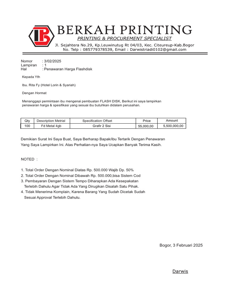 Penawarn Harga Flash Disk | PDF